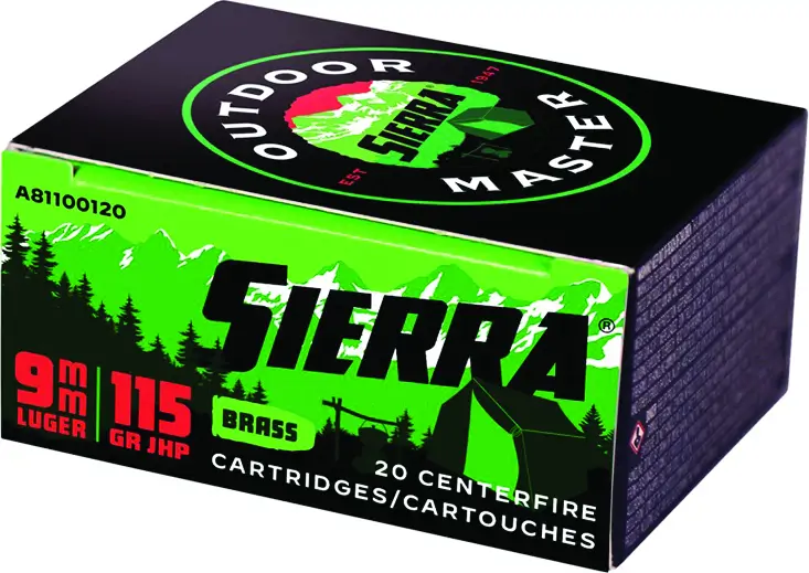 SIERRA BULLETS OUTDOOR MAS PISTOL AMMO 9mm Luger JHP 115gr 20bx