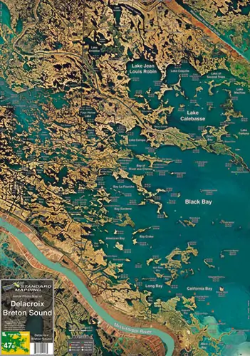 STANDARD MAP LAMINATED FISHING MAP BRETON SOUND/DELACROIX