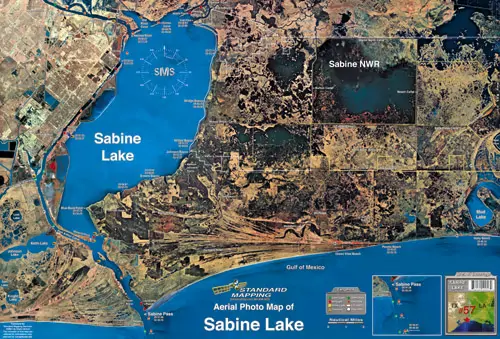 STANDARD MAP LAMINATED FISHING MAP SABINE LAKE