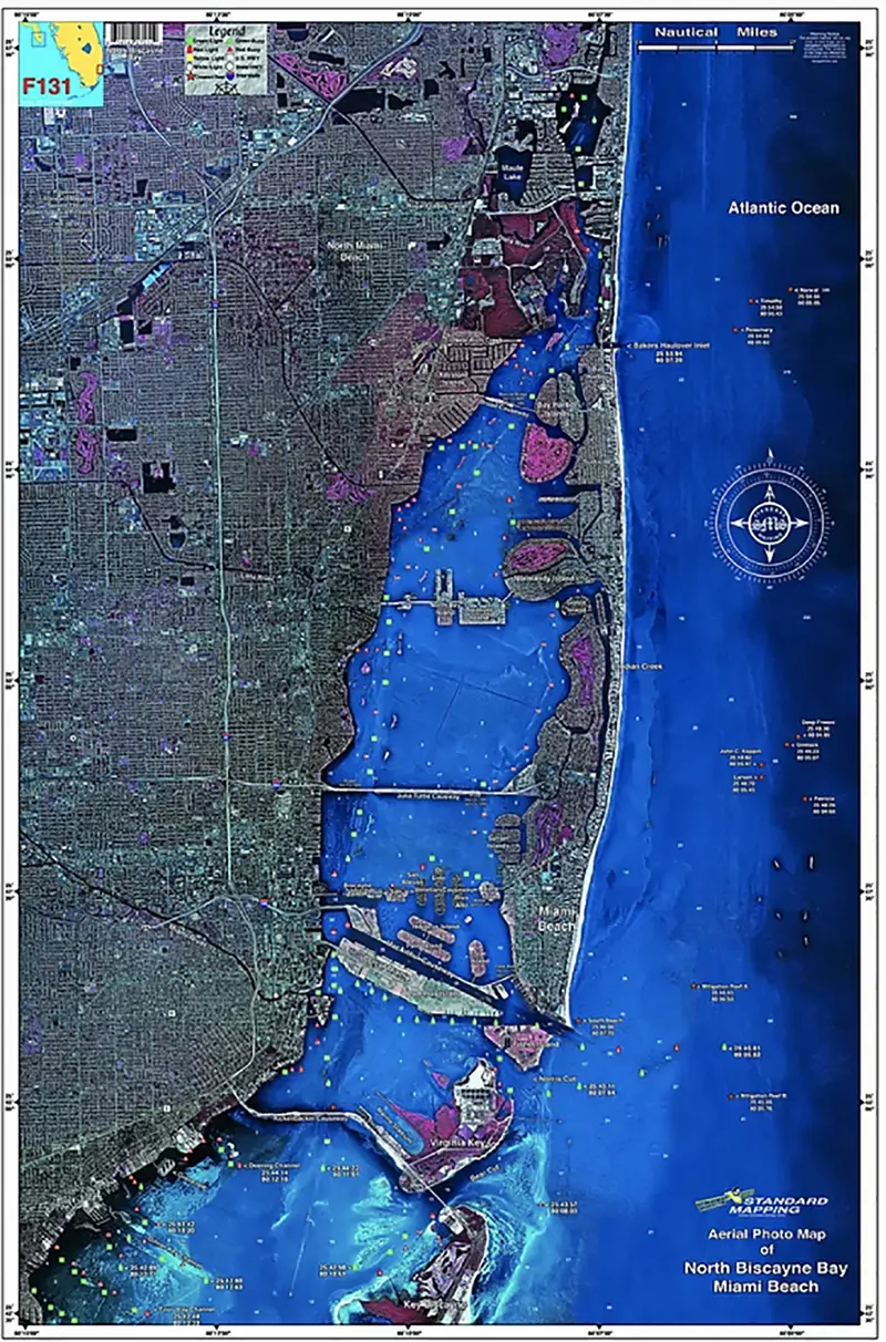 STANDARD MAP LAMINATED FISHING MAP NORTH BISCAYNE BAY